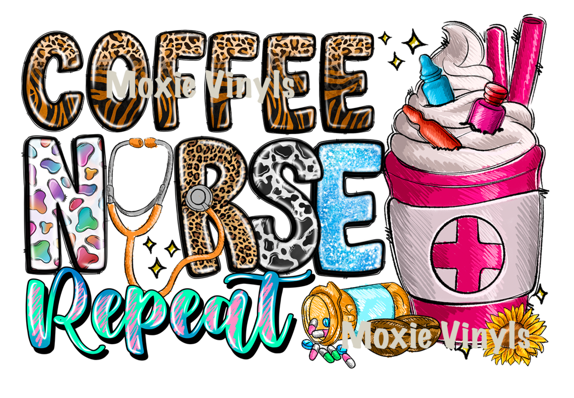 Coffee Nurse Repeat UV DTF – Moxie Vinyls