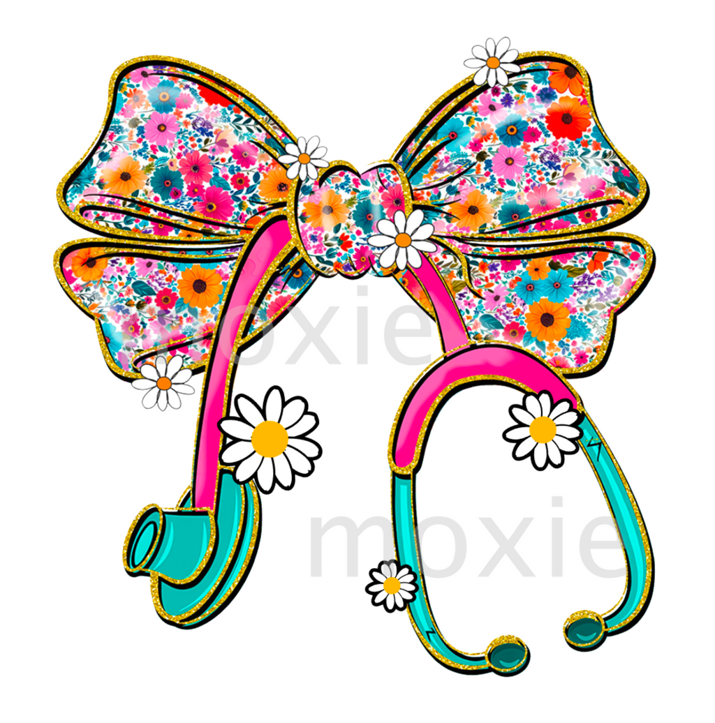 Floral Stethoscope Bow Decal & Acrylic Blank COMBO – Moxie Vinyls
