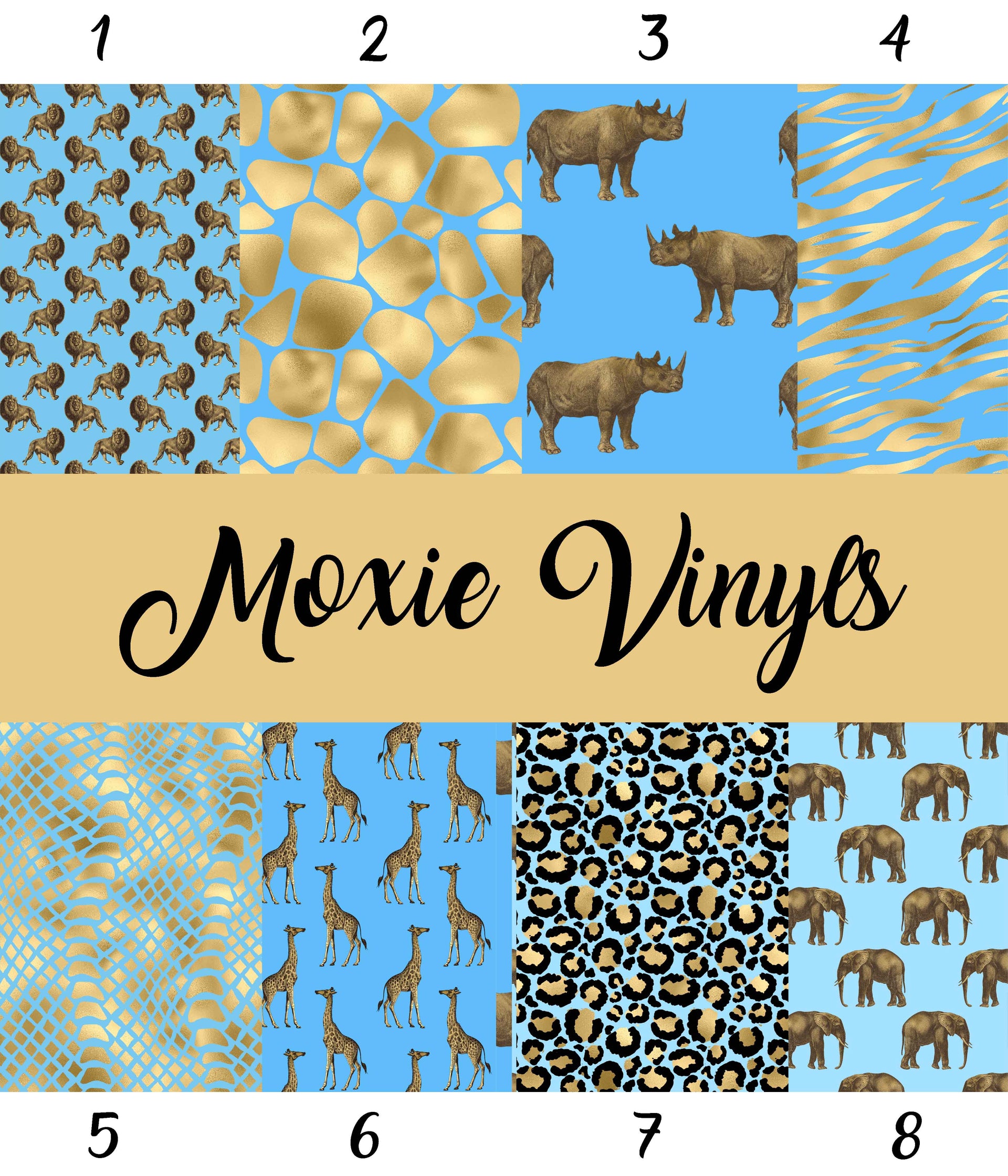 Safari Patterns Vinyl - Blue/Gold – Moxie Vinyls
